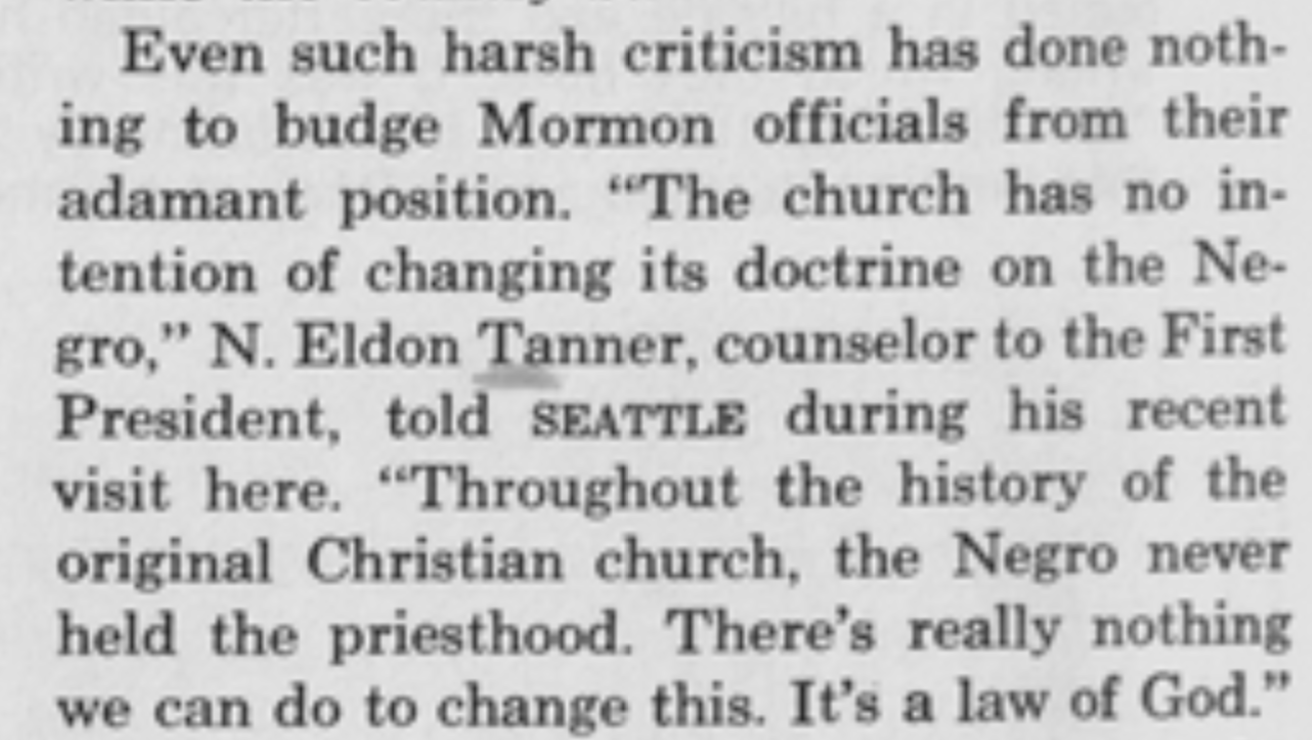 N. Eldon Tanner: A Lei de Deus Discrimina Contra Negros | Vozes Mórmons